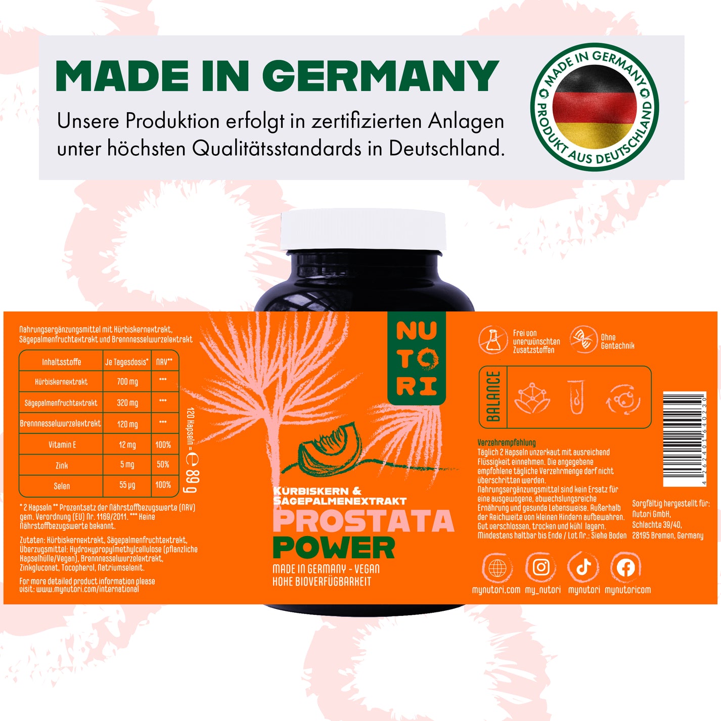 Prostata Power: Natürliche Kürbiskern- & Sägepalmenextrakt Kapseln – Nutori